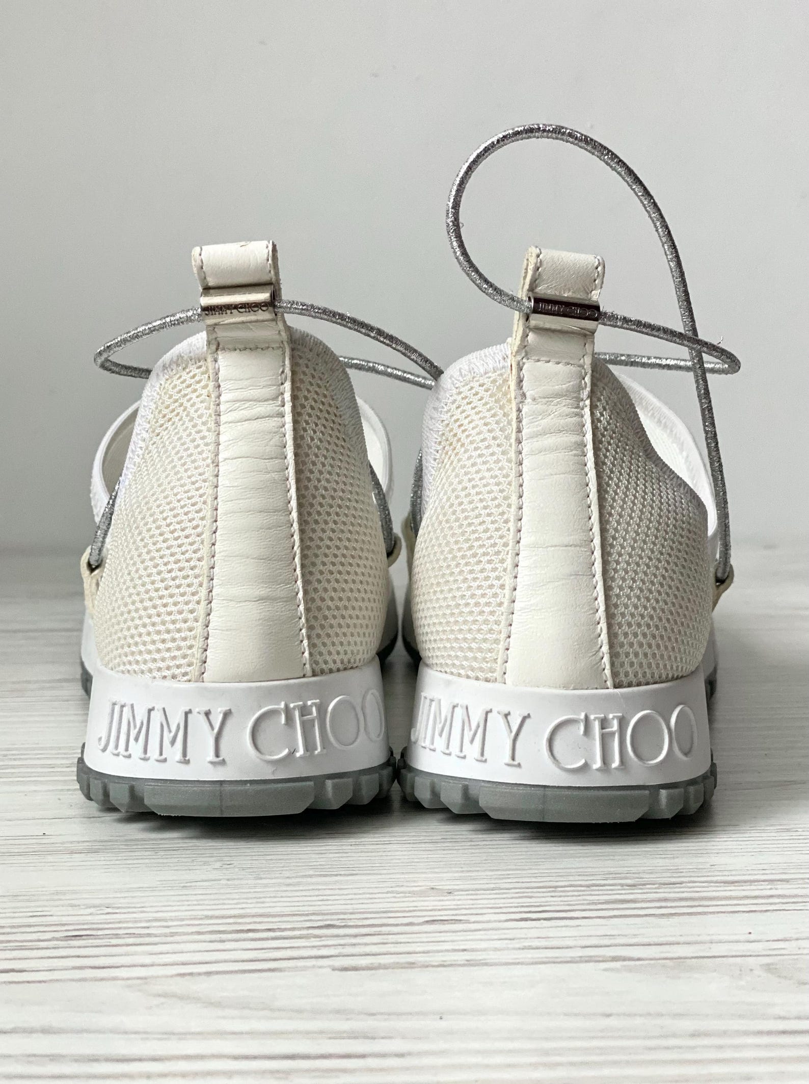 Jimmy Choo London Andrea White Mesh Elastic Lace Sneakers Genuine ...