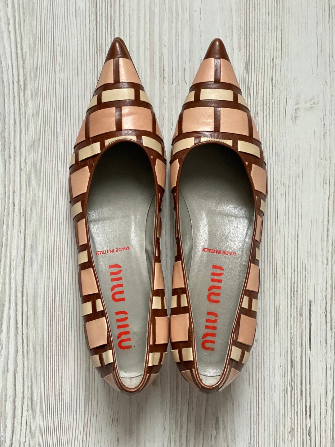 MIU MIU Vintage Pumps Heels Flats Genuine Leather Woman Shoes Size 37.5 ...