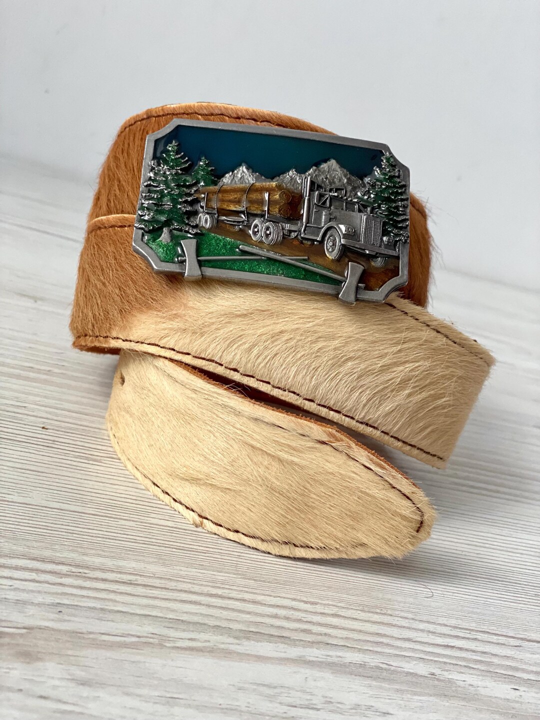 SISKIYOU Belt Buckle 1984 Multi Color Logging Truck Axes Genuine ...