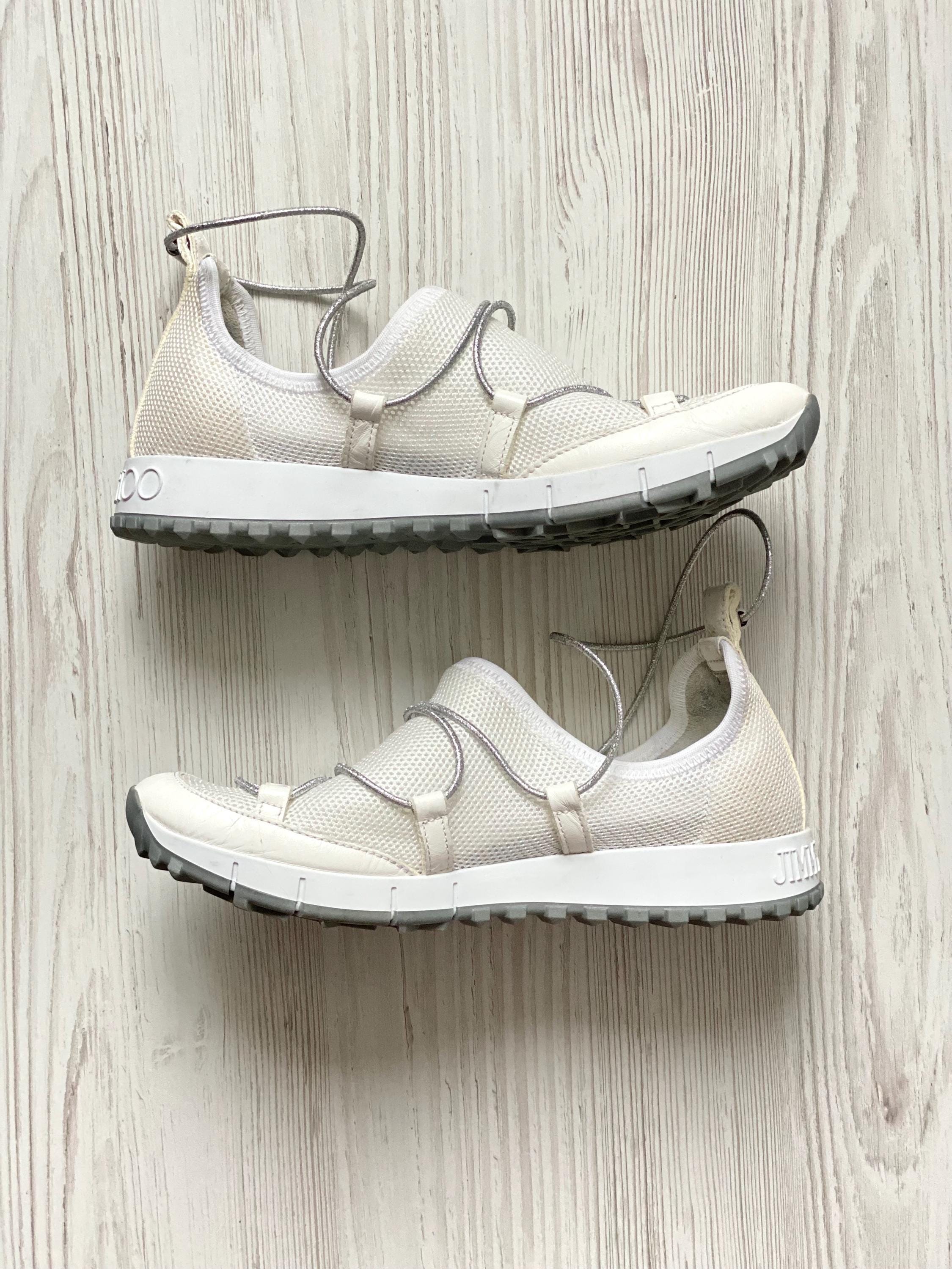 Jimmy Choo London Andrea White Mesh Elastic Lace Sneakers Genuine ...