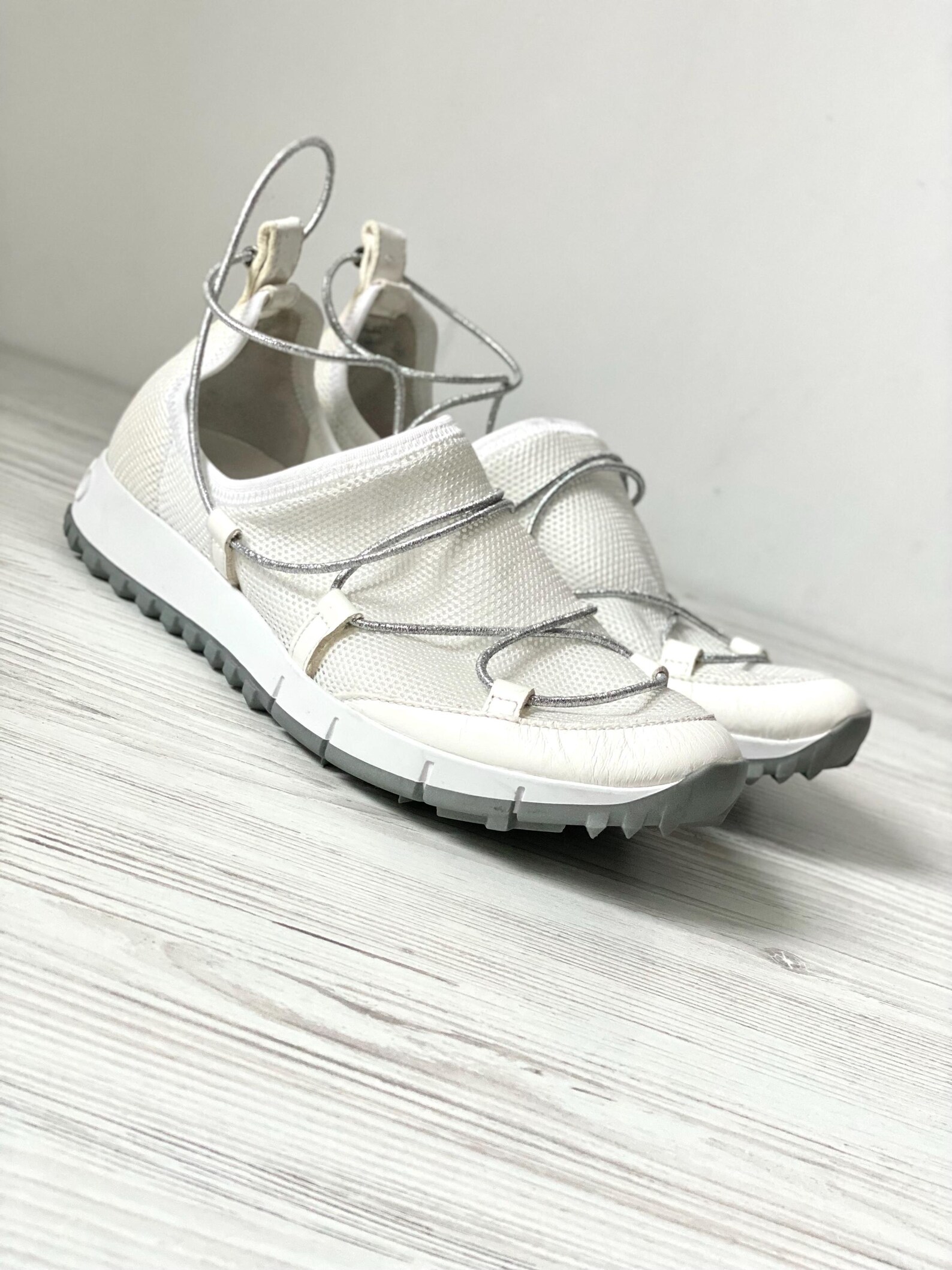 Jimmy Choo London Andrea White Mesh Elastic Lace Sneakers Genuine ...