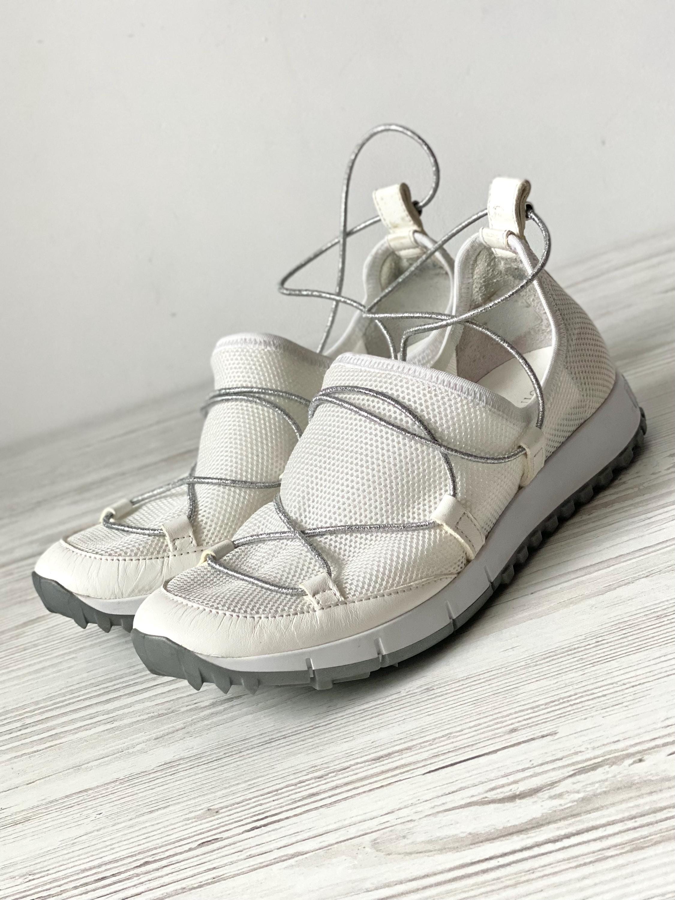 Jimmy Choo London Andrea White Mesh Elastic Lace Sneakers Genuine ...