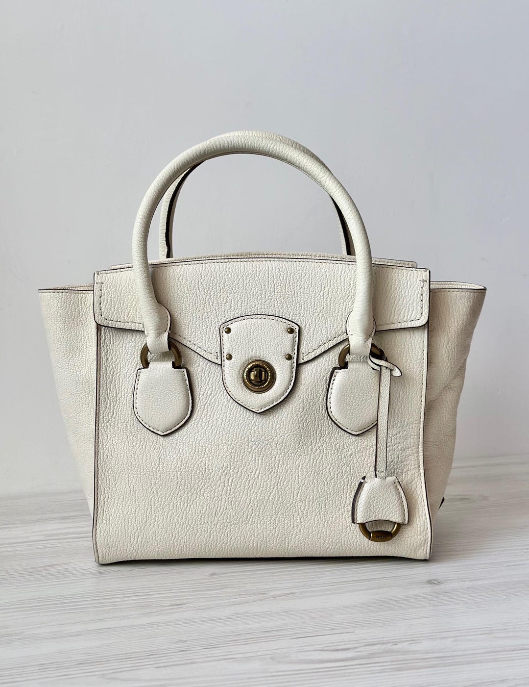 LAUREN RALPH Lauren RLL Tote Woman Bag Handbag Genuine Leather White ...