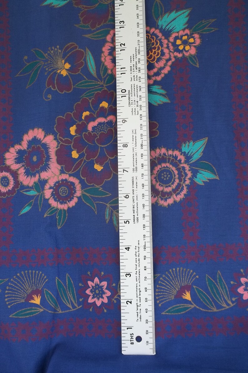 Navy Floral Border Print Fabric - Etsy