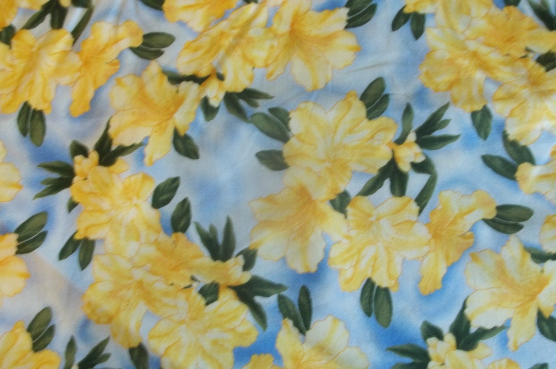 Yellow Hibiscus Print Fabric - Etsy