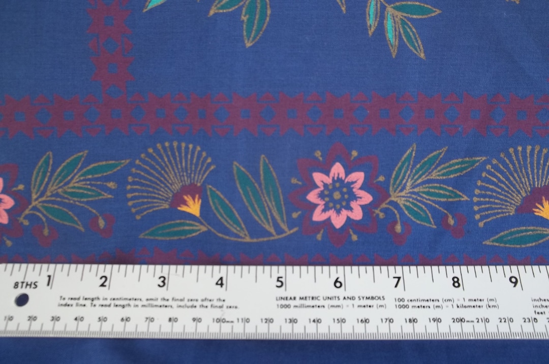 Navy Floral Border Print Fabric - Etsy