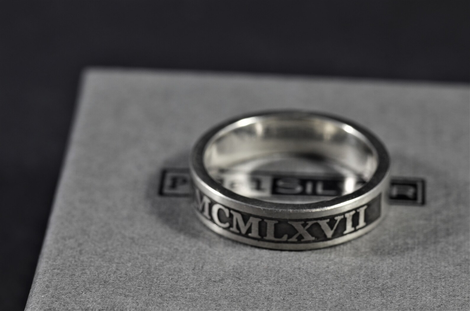 Personalized Roman Numeral Ring: Etched Sterling Silver Wedding Band ...