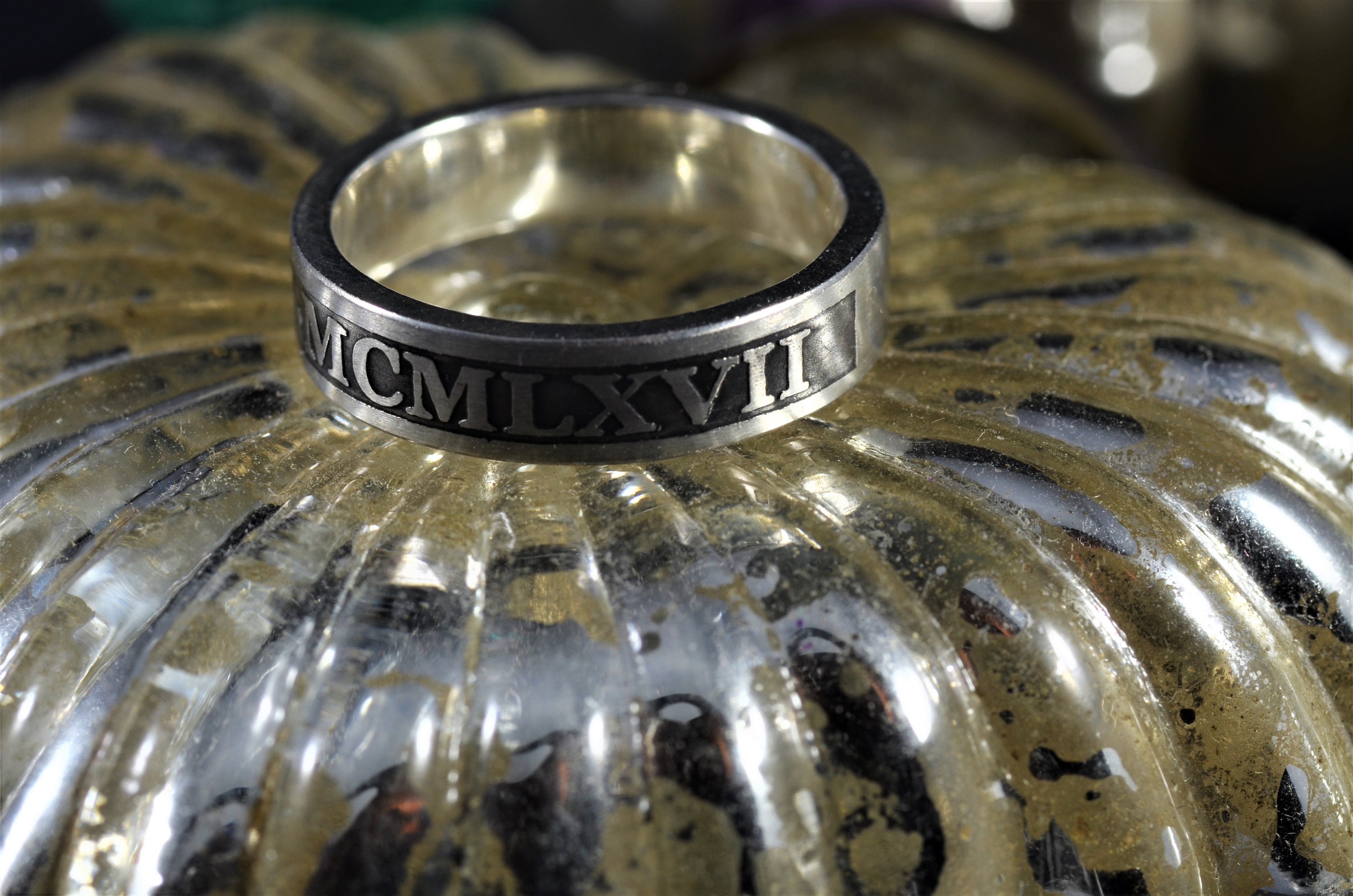 Personalized Roman Numeral Ring: Etched Sterling Silver Wedding Band ...