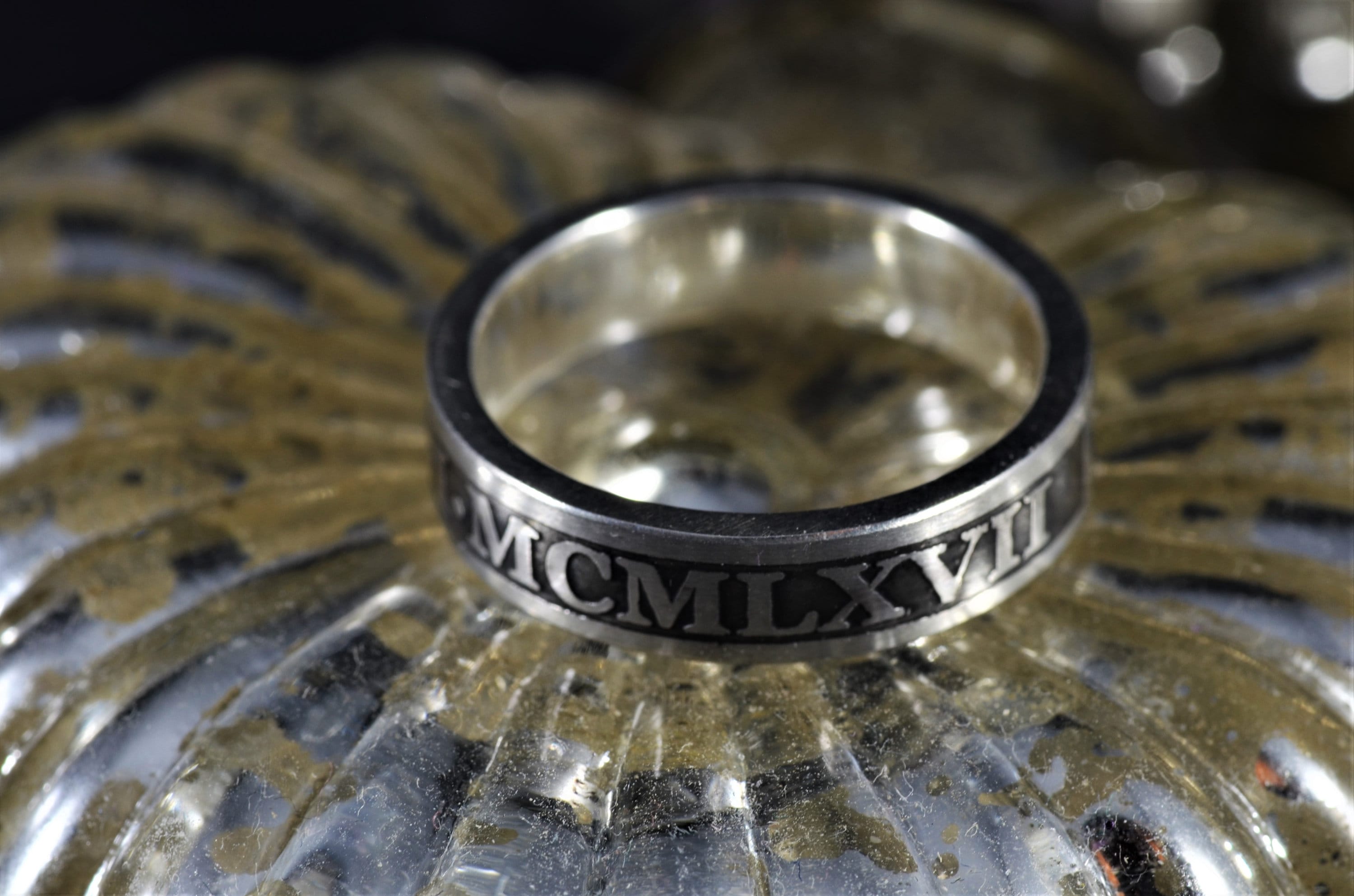Personalized Roman Numeral Ring: Etched Sterling Silver Wedding Band ...