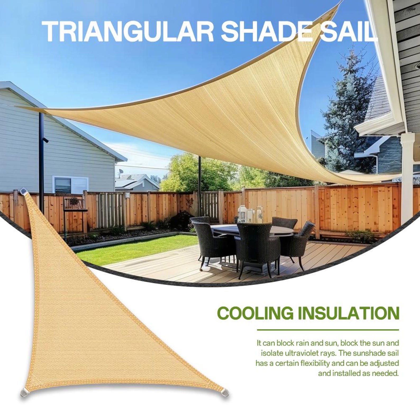 Custom Size Sun Shade 98% UV Block Shade Sail 185GSM Canopy Outdoor ...