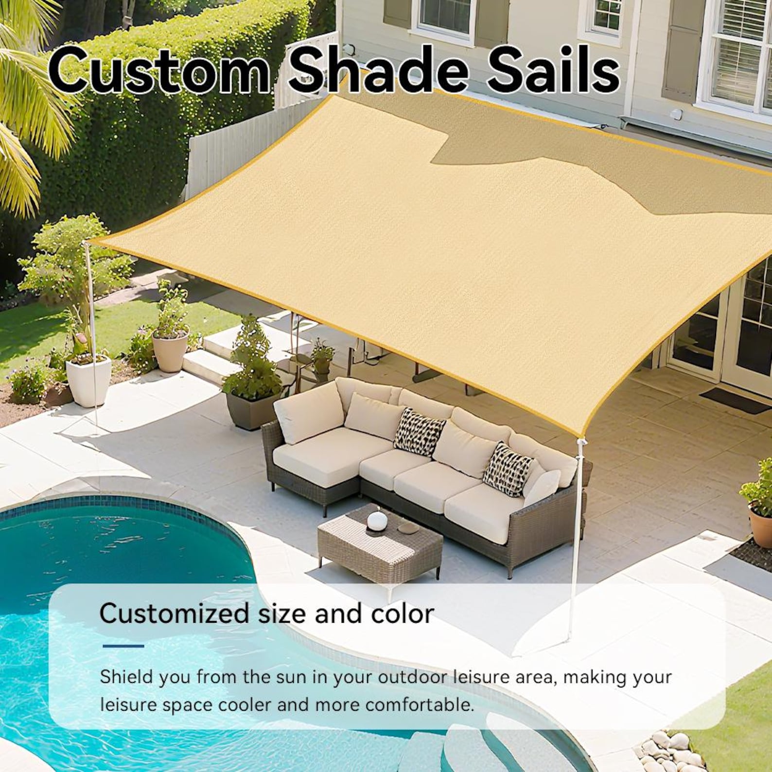 Custom Size Shade Sail - Waterproof & UV Block 95% - Quad Rectangle ...