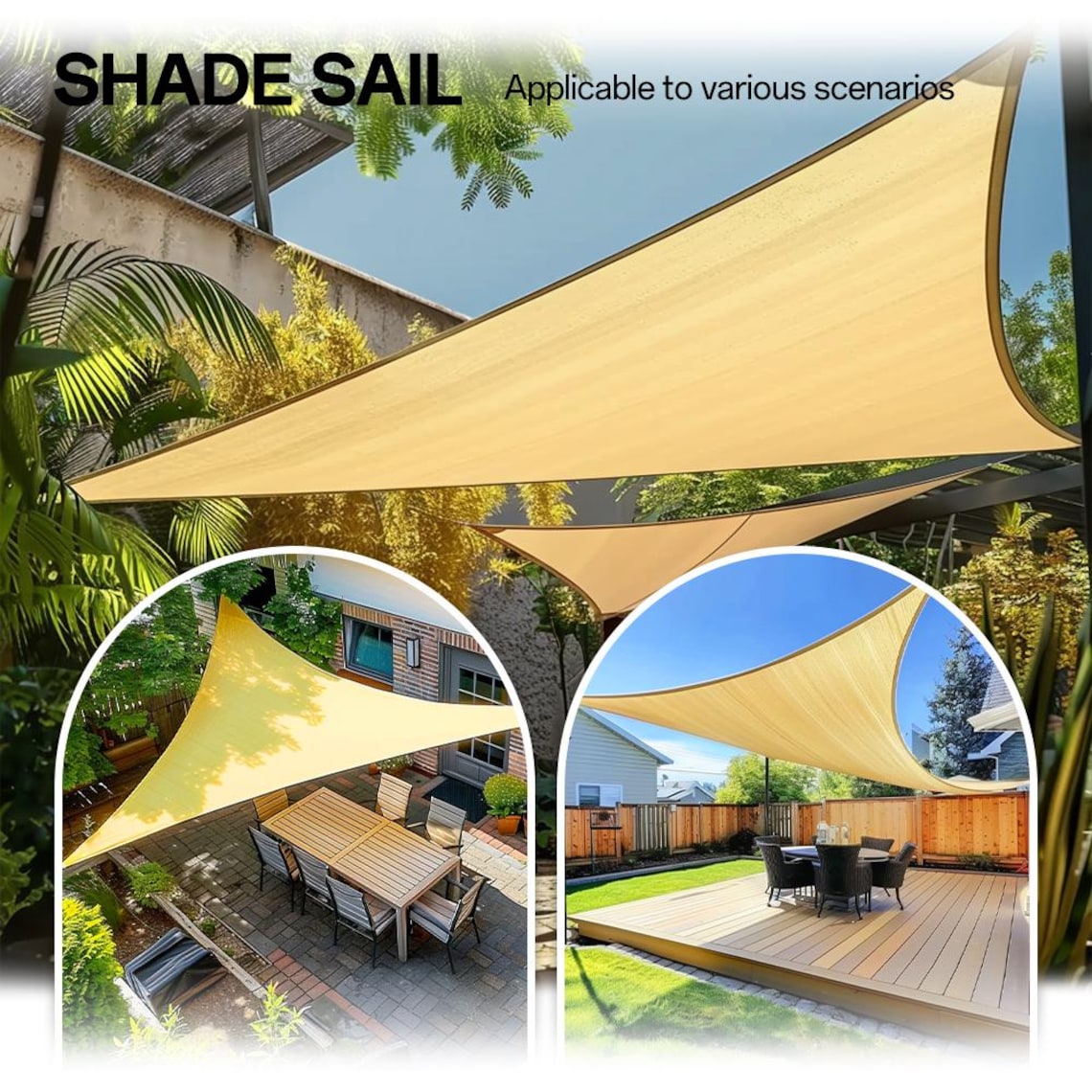 Custom Size Sun Shade 98% UV Block Shade Sail 185GSM Canopy Outdoor ...