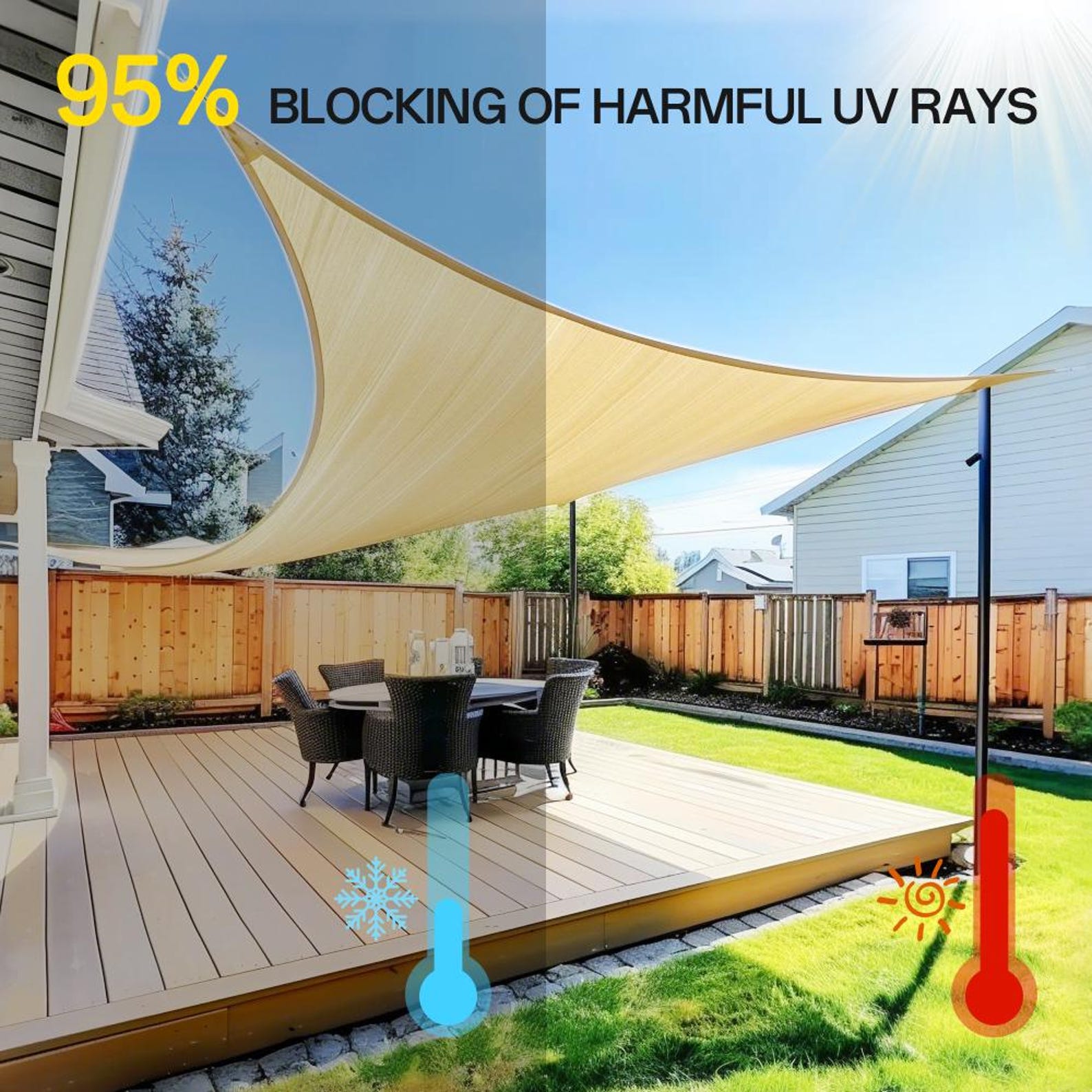 Custom Size Sun Shade 98% UV Block Shade Sail 185GSM Canopy Outdoor ...