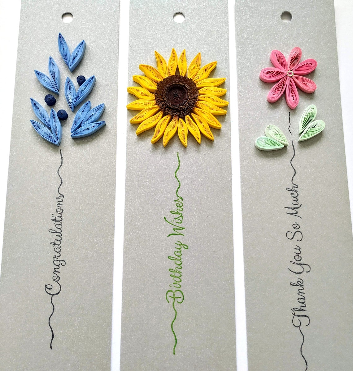 Floral Set of Quilling Bookmarks, Paper Flowers on Bookmarks, Handmade ...