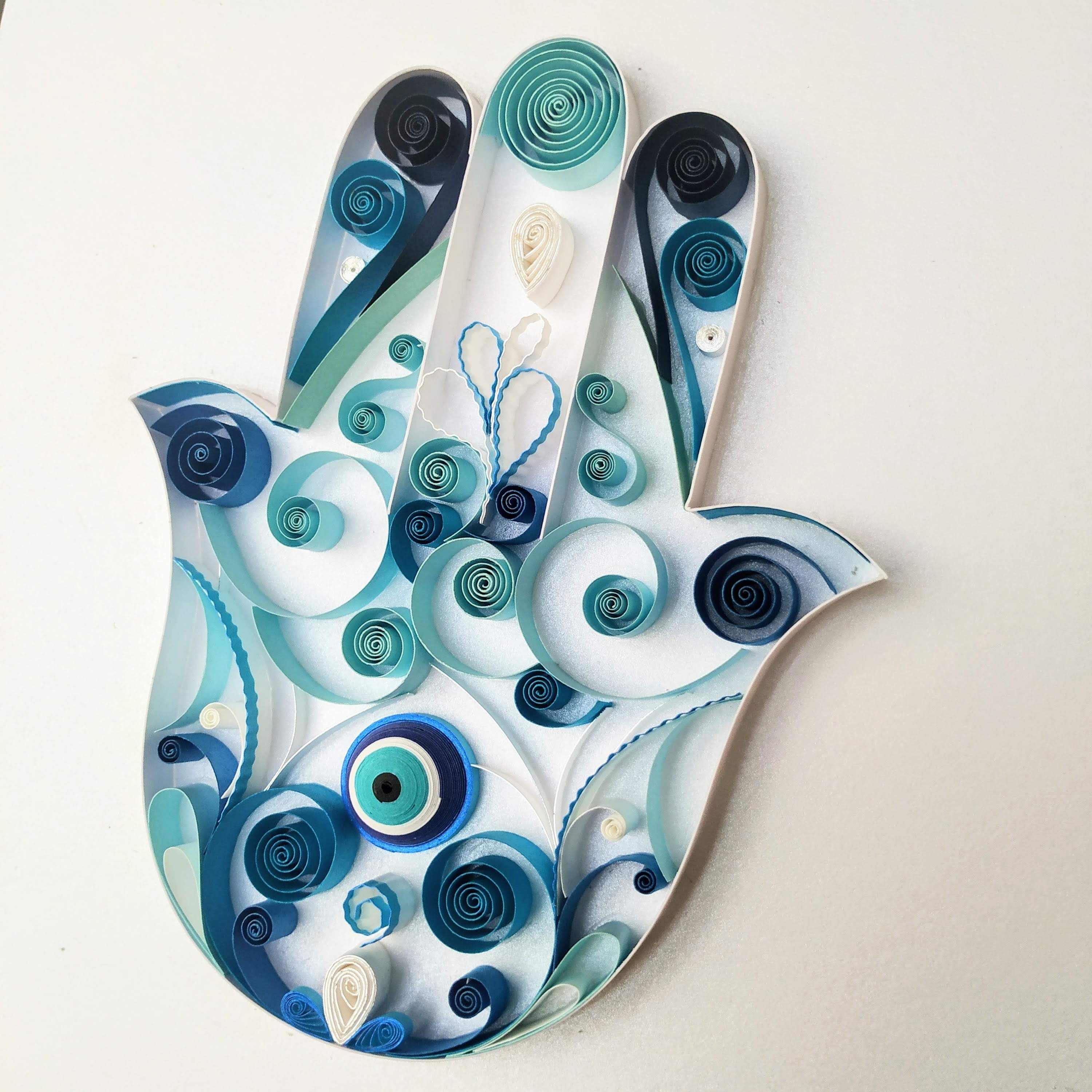 Hamsa Hand Paper Craft, Hand of Fatima, Handmade Quilling Wall Art ...