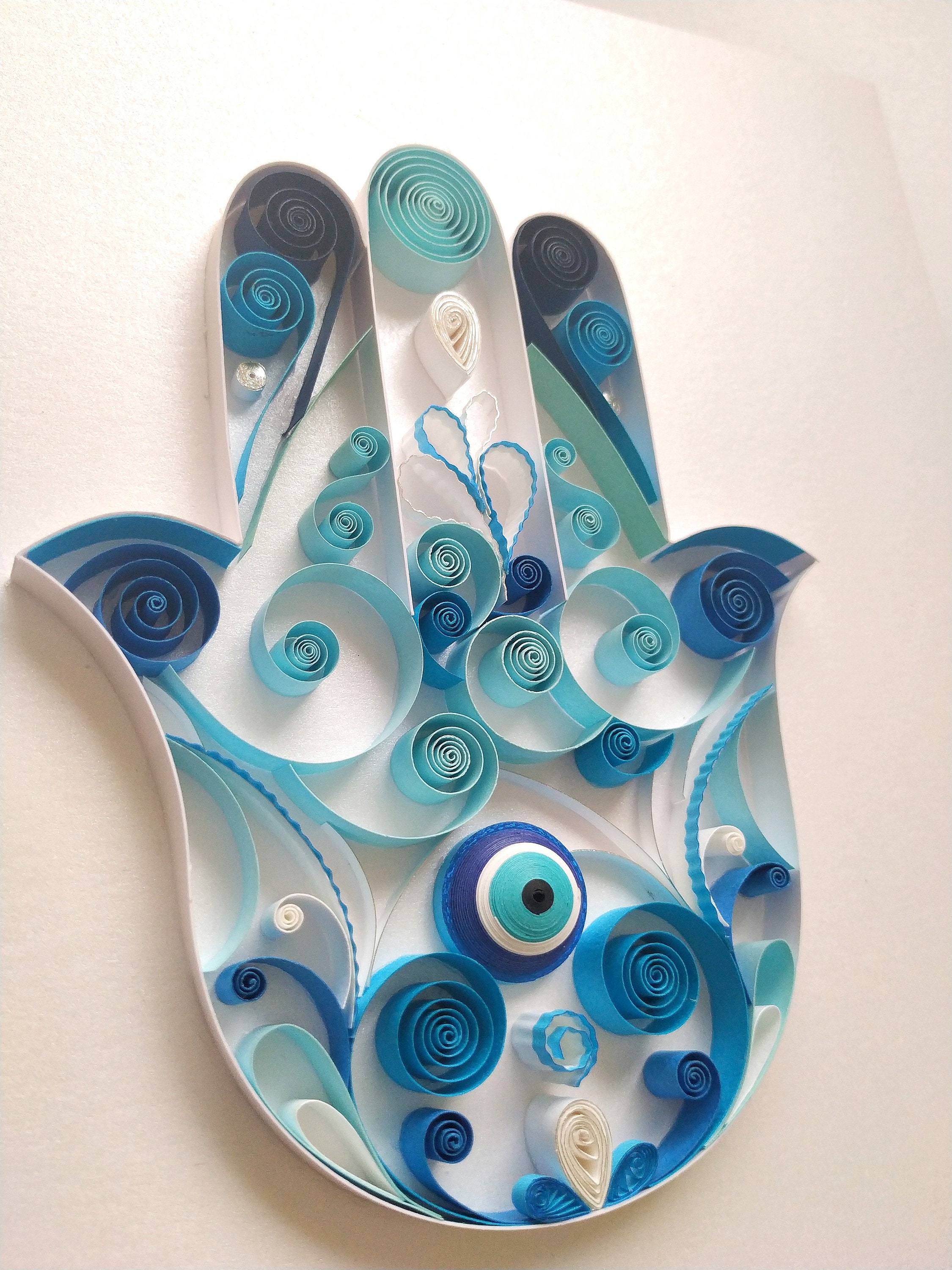 Hamsa Hand Paper Craft, Hand of Fatima, Handmade Quilling Wall Art ...
