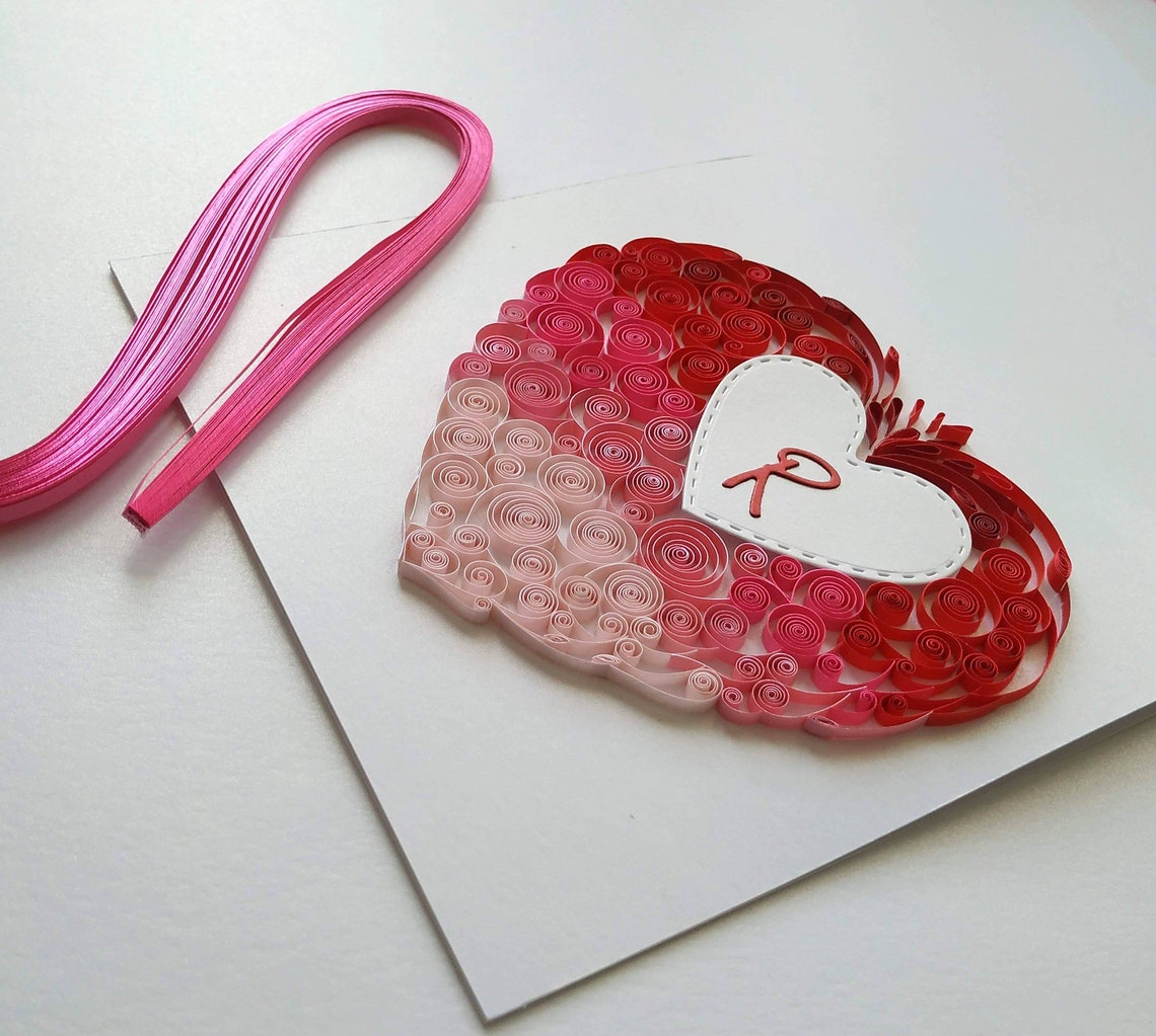 Quilling Ombre Heart, Pink Love, Love You Card, Quilled Personalized ...