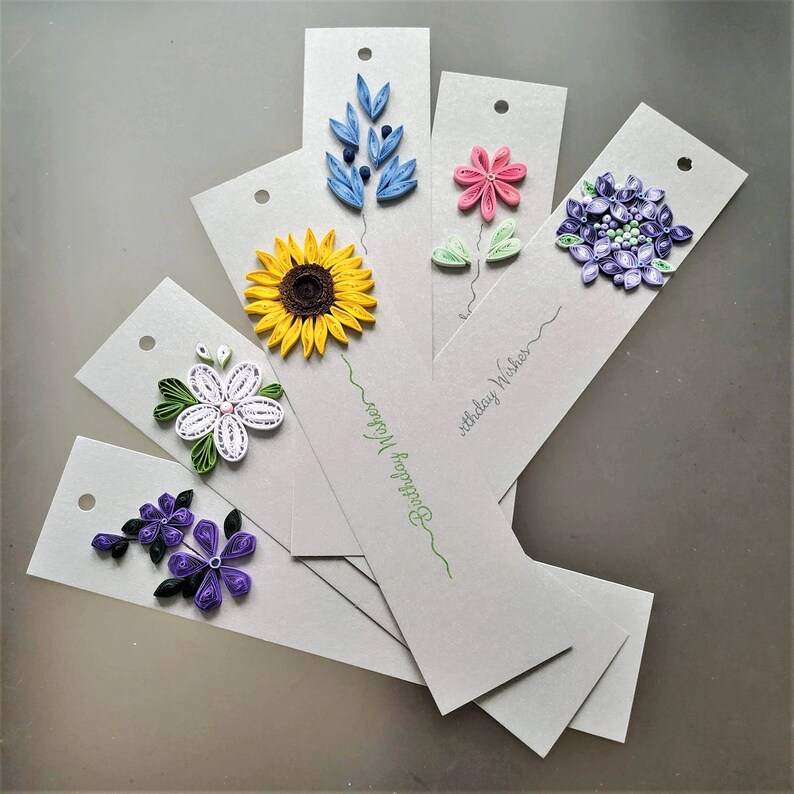 Floral Set of Quilling Bookmarks, Paper Flowers on Bookmarks, Handmade ...