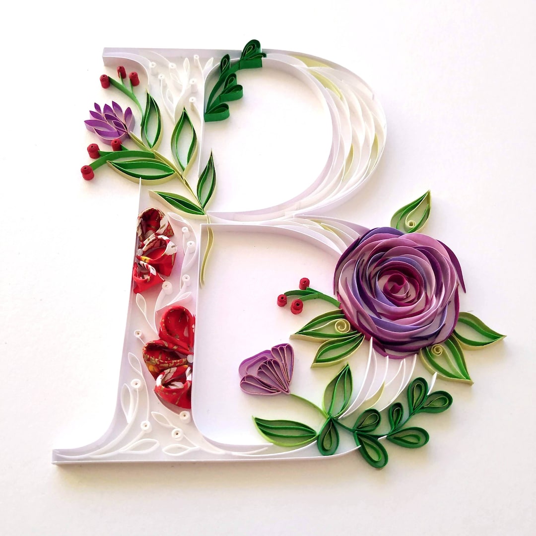 Letter B Personalized Quilling Art, Paper Art Gift, Framed Floral ...