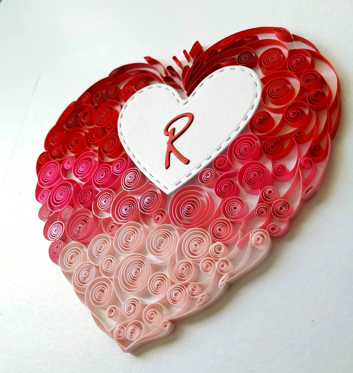 Quilling Ombre Heart, Pink Love, Love You Card, Quilled Personalized ...