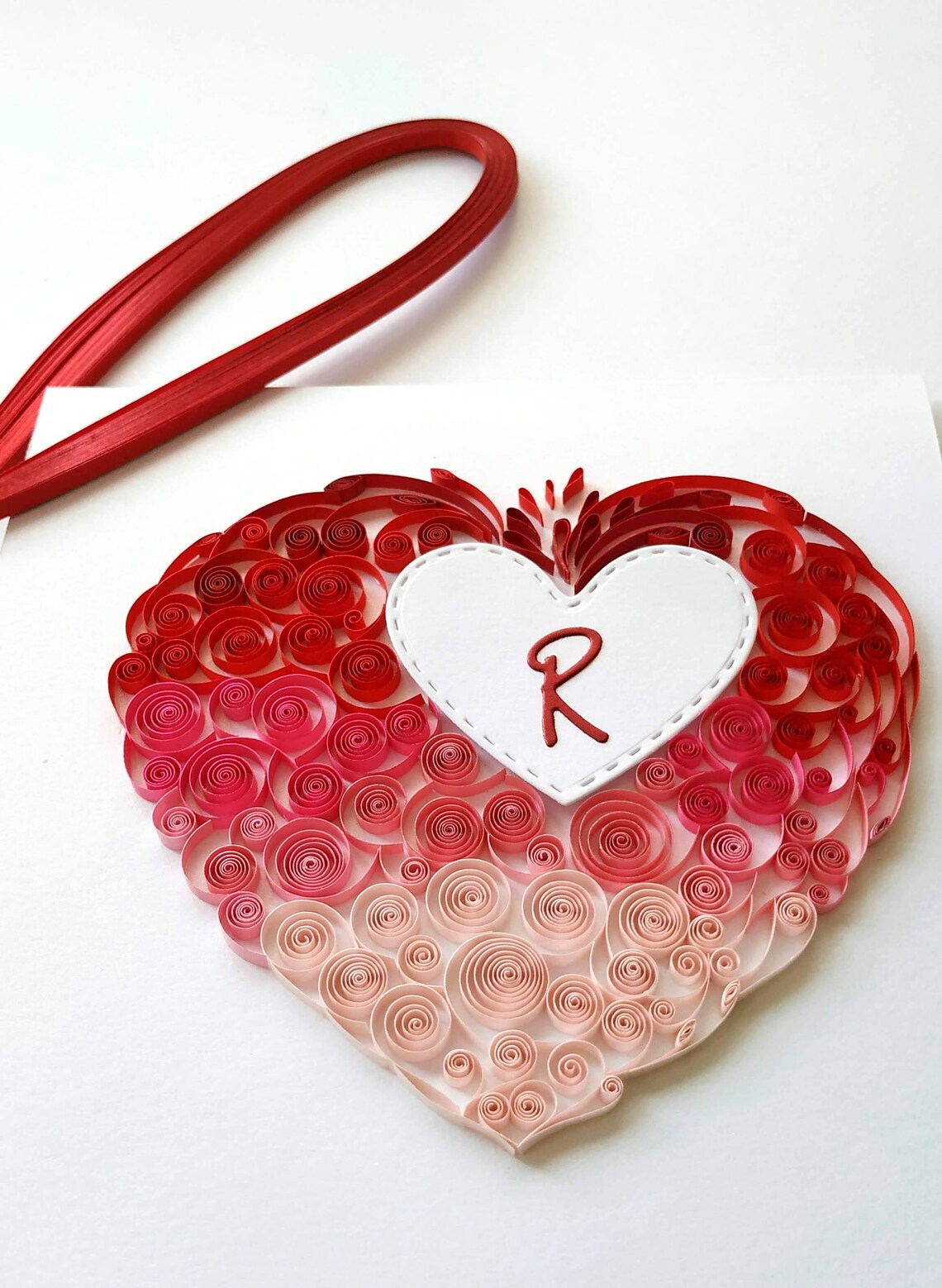 Quilling Ombre Heart, Pink Love, Love You Card, Quilled Personalized ...