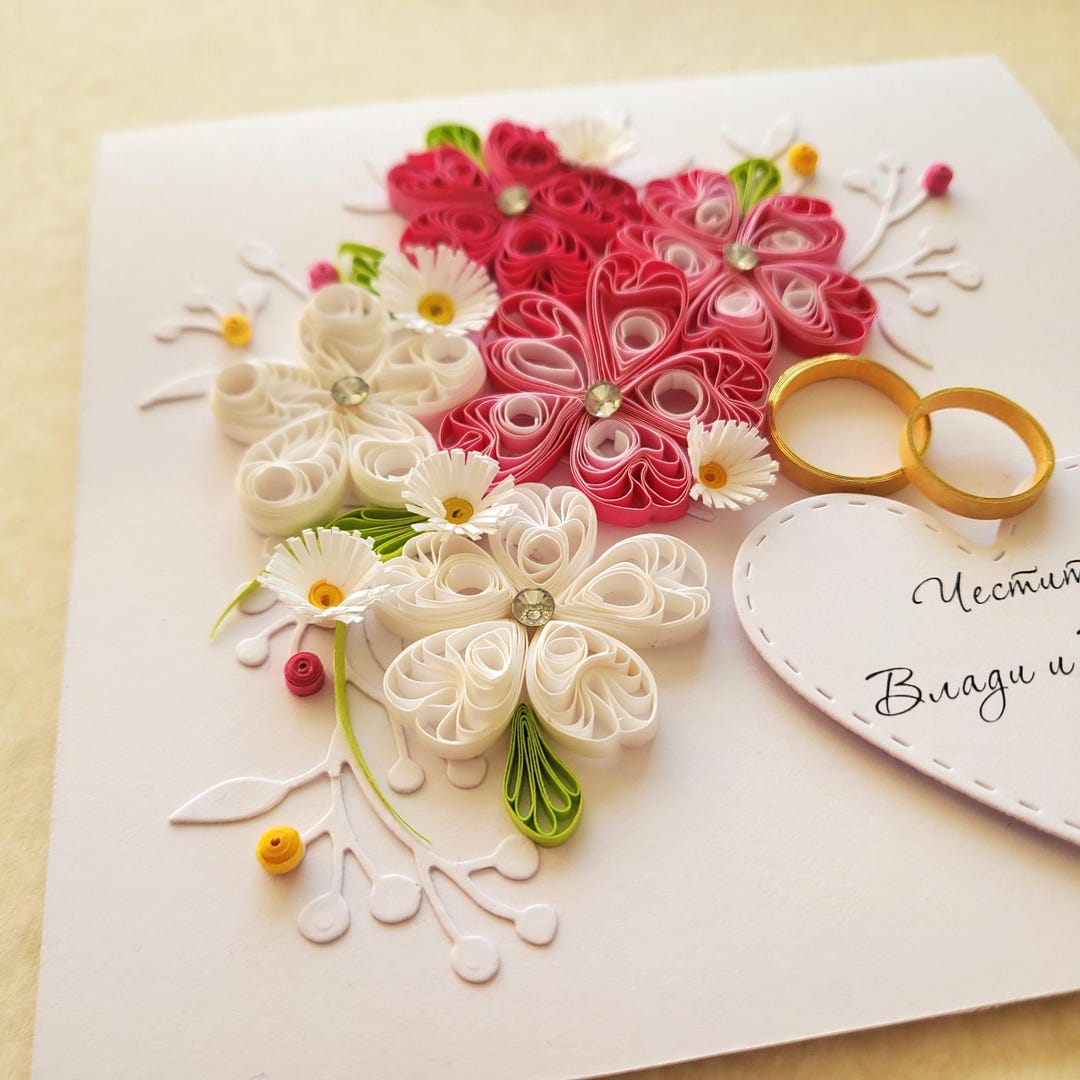 Quilling Cards, Happy Wedding Floral Cards With Wedding Rings, Wedding ...