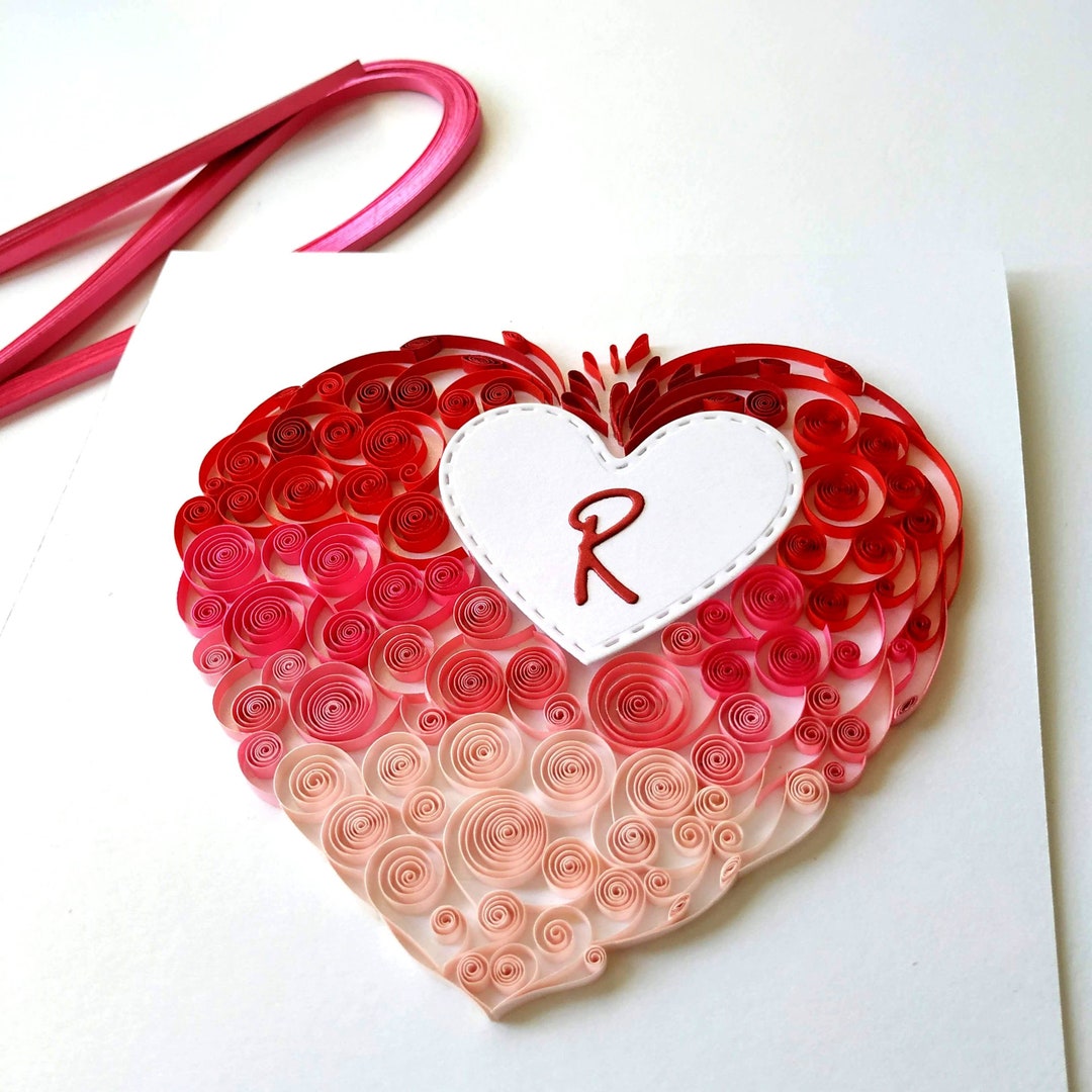 Quilling Ombre Heart, Pink Love, Love You Card, Quilled Personalized ...