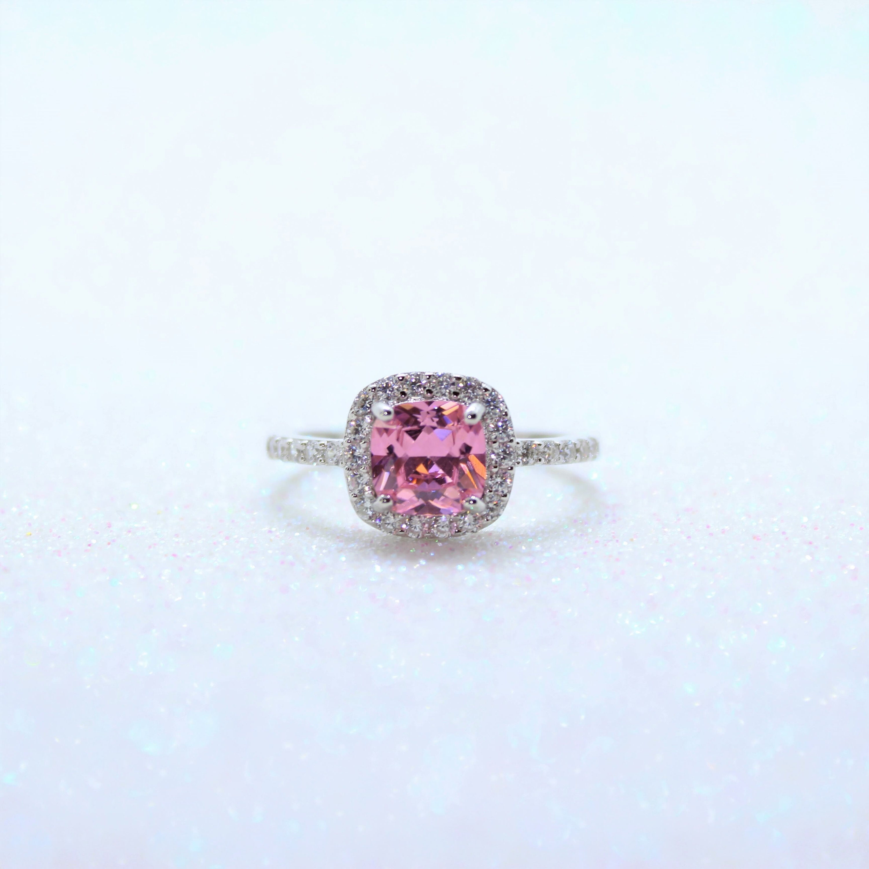 Pink Cushion Cut Sterling Silver Ring Diamond Ring Women's Ring Round ...