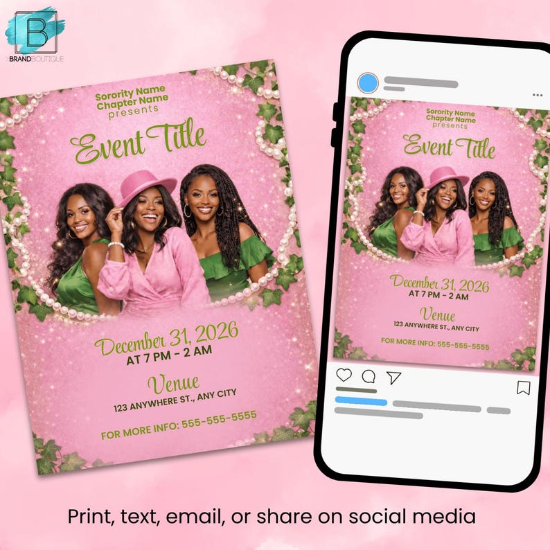 Pink and Green Event Flyer Template Editable in Canva | AKA Sorority ...