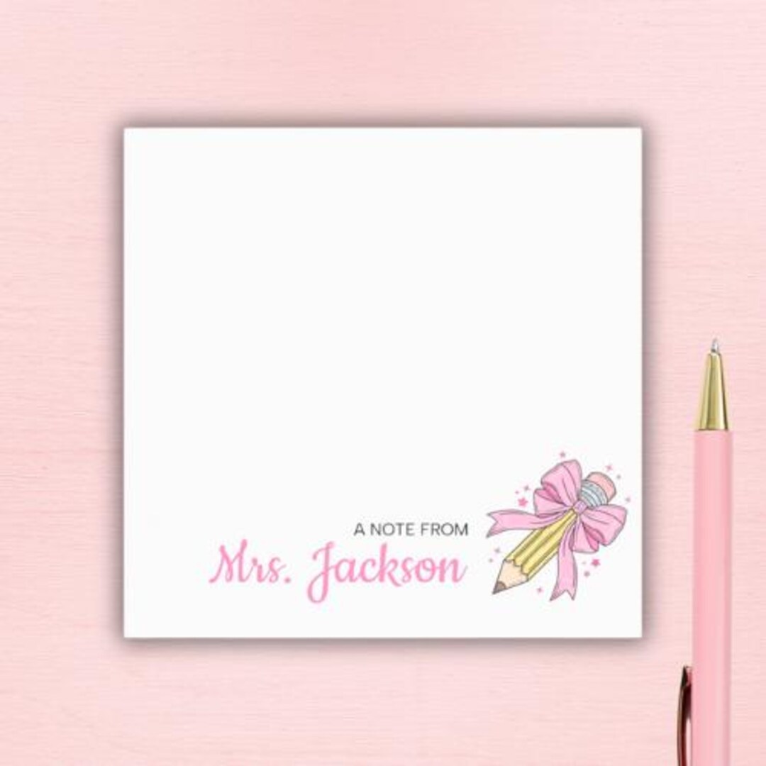 Personalized Coquette Teacher Pencil Bow Post It Notepads | Custom ...