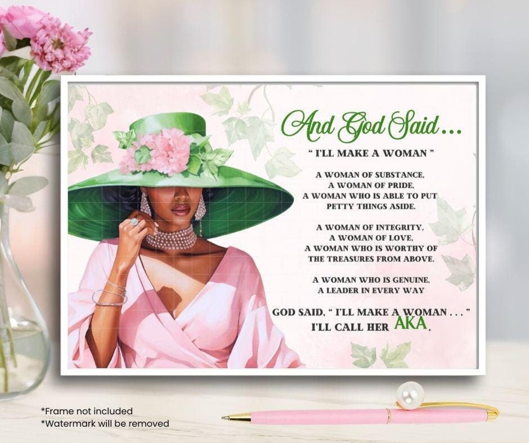 Poem "and God Said" Poster | AKA Sorority Inspired | Pink and Green ...