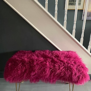 Bench - HANDMADE - Magenta Pink Mongolian Sheepskin Upholstery - Free P ...