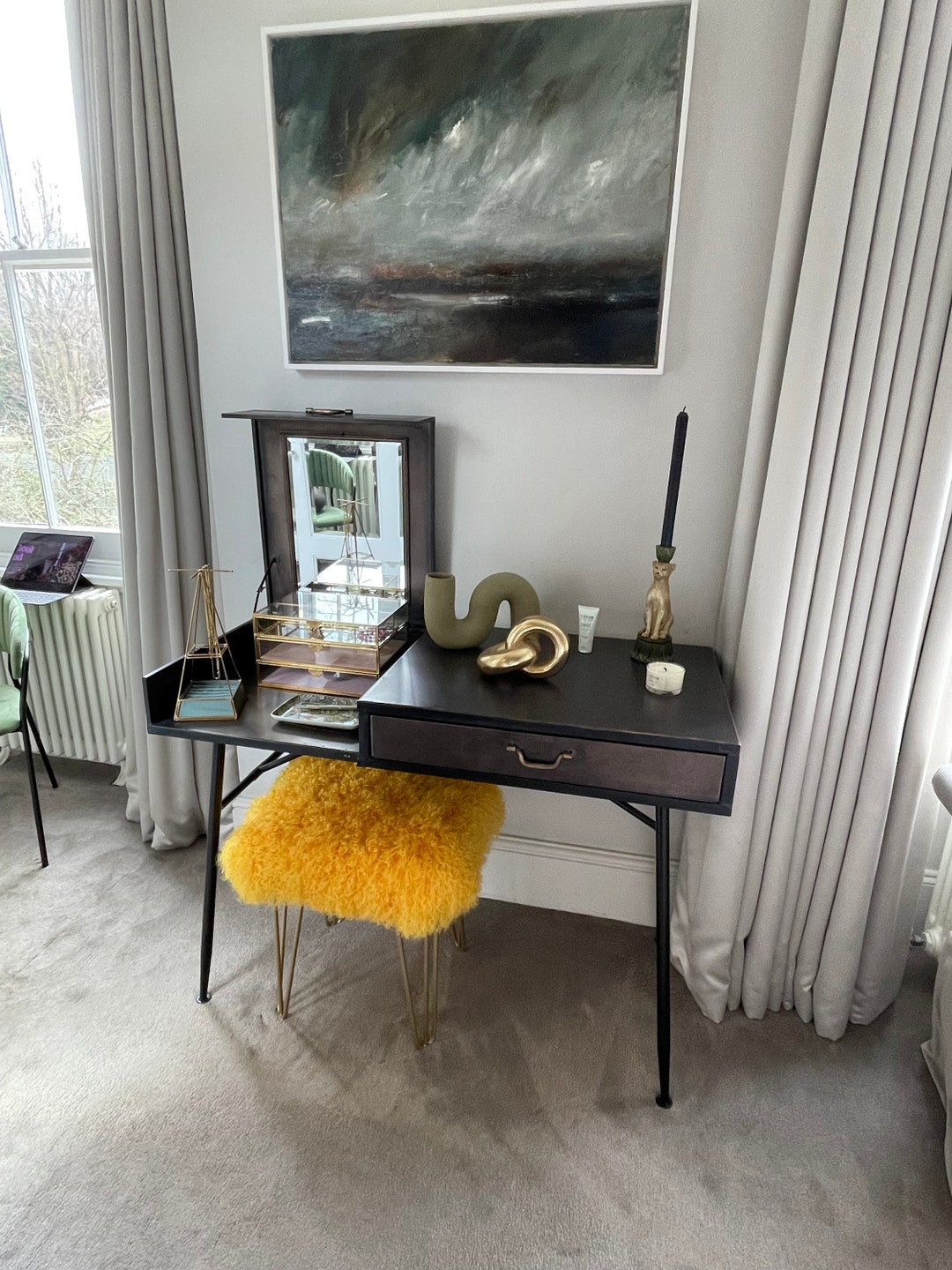 Console Stool - New MUSTARD Genuine Mongolian 'almost Square ...