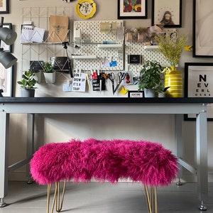Bench - HANDMADE - Magenta Pink Mongolian Sheepskin Upholstery - Free P ...