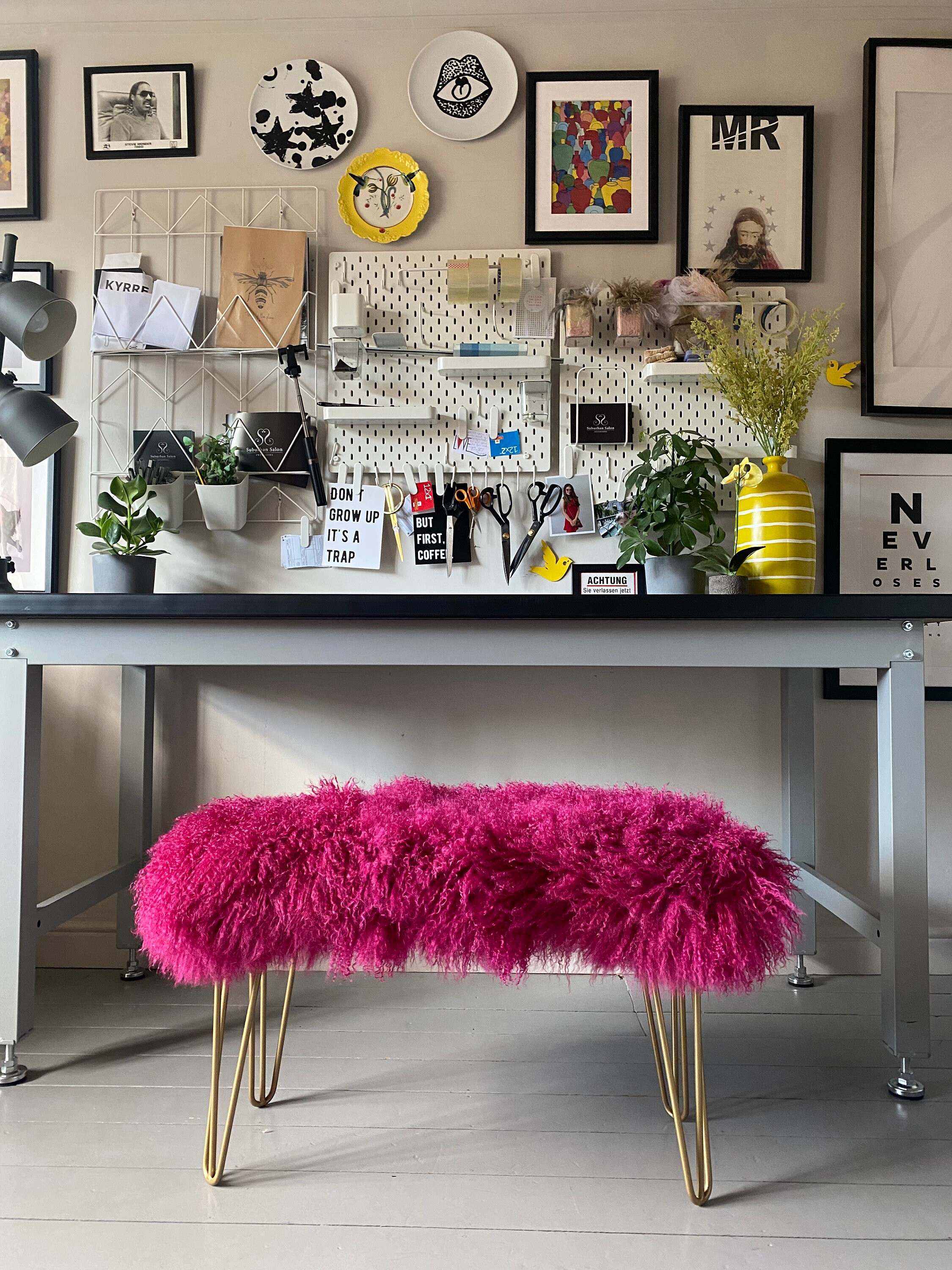 Bench - HANDMADE - Magenta Pink Mongolian Sheepskin Upholstery - Free P ...