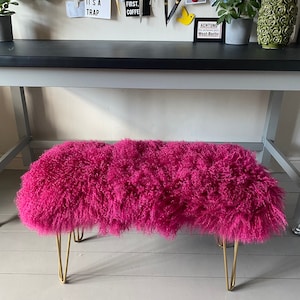 Bench - HANDMADE - Magenta Pink Mongolian Sheepskin Upholstery - Free P ...