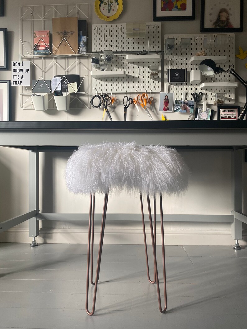 Bar Stool Upholstered in Mongolian Sheepskin Handcrafted - Etsy