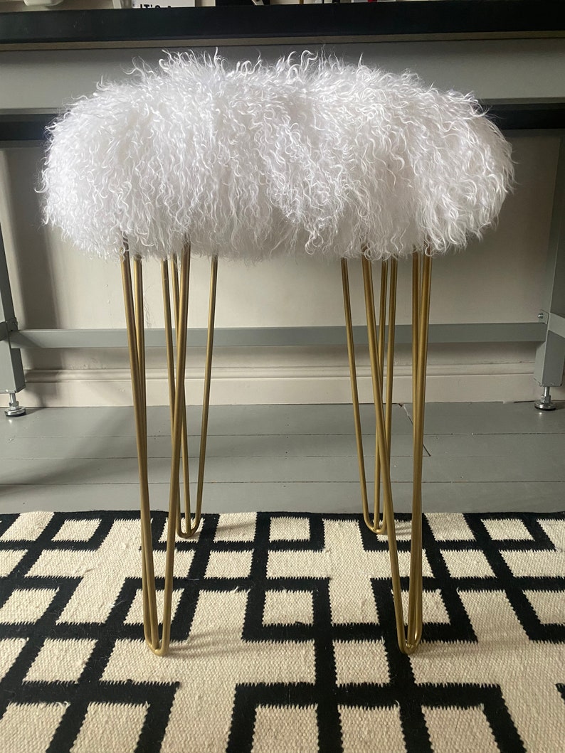 Bar Stool Upholstered in Mongolian Sheepskin Handcrafted - Etsy