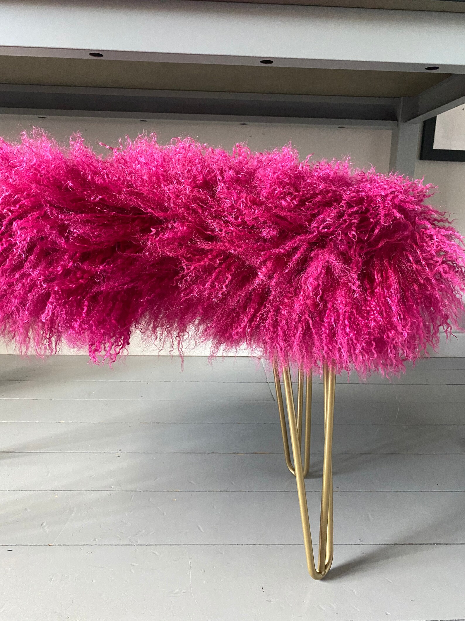 Bench - HANDMADE - Magenta Pink Mongolian Sheepskin Upholstery - Free P ...