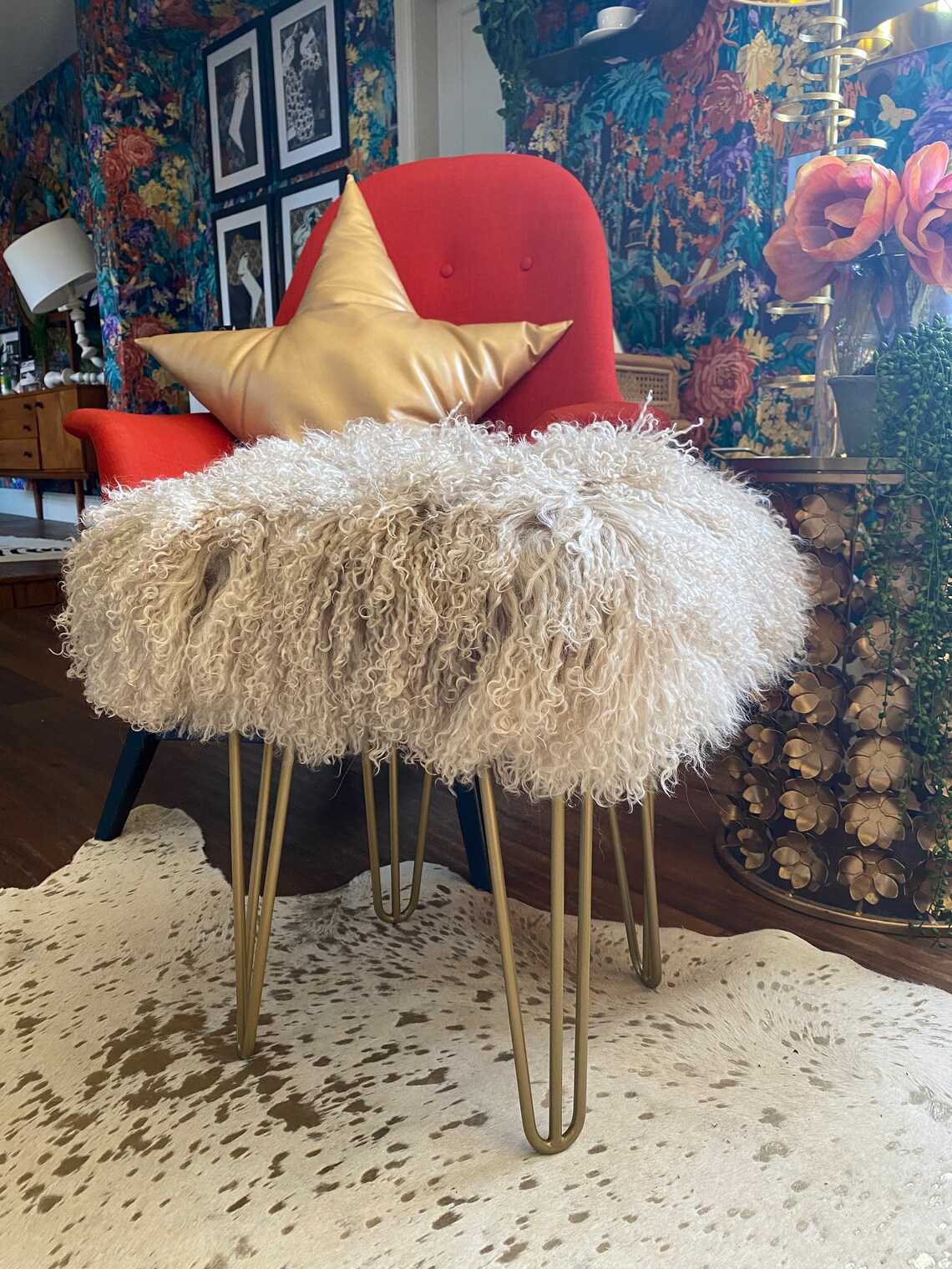 Console Stool - New OYSTER Genuine Mongolian 'almost Square' Upholstery ...