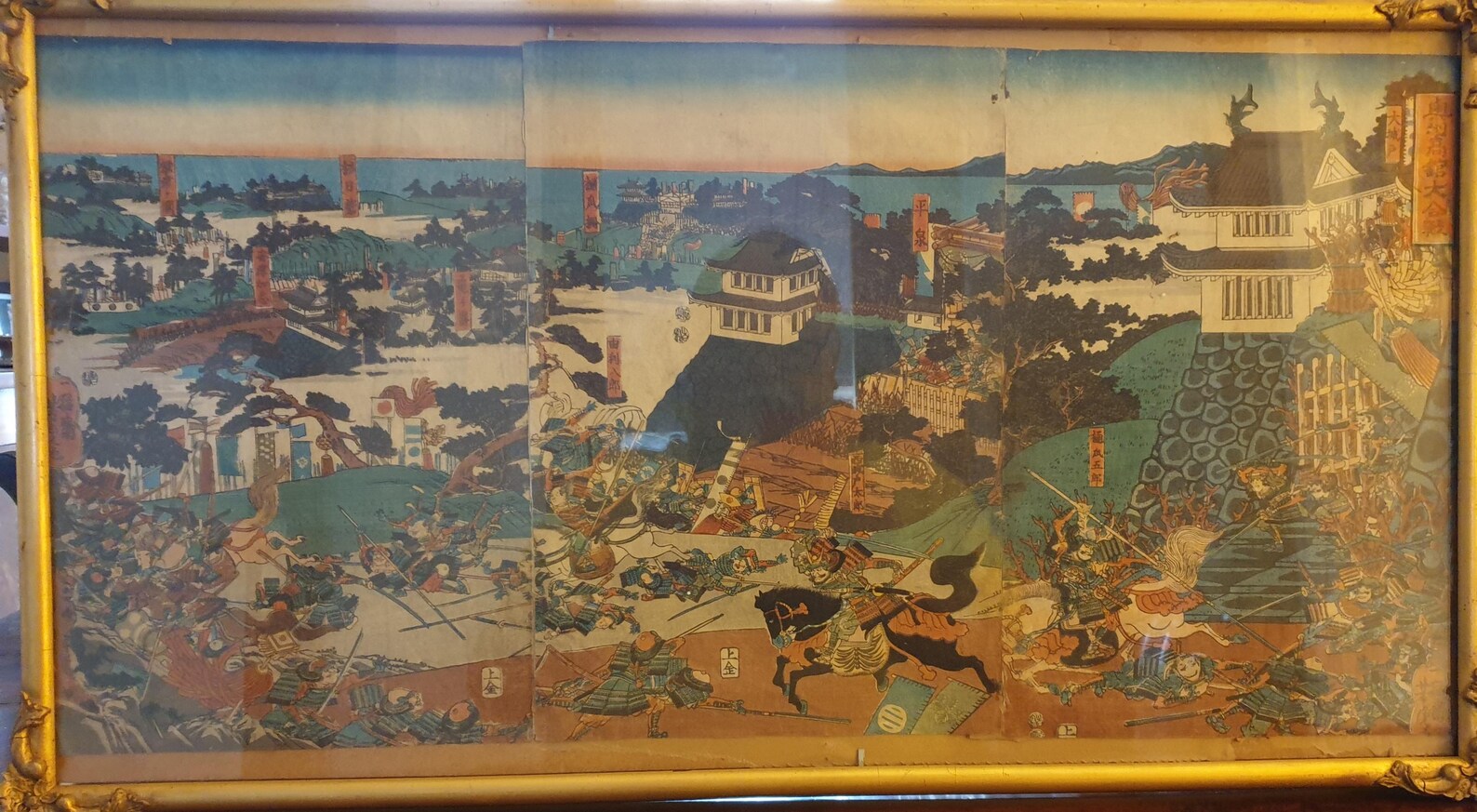 Japanese Meiji Period Woodblock Framed Tryptych Print After Utagawa ...