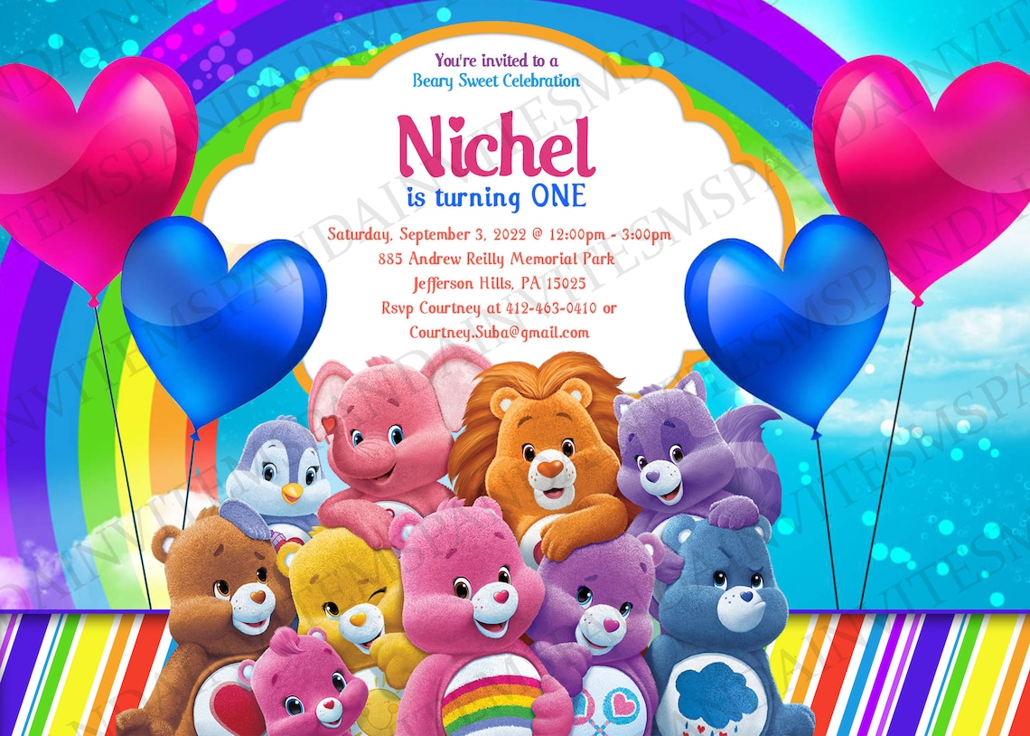 Care Bears Invitations, Care Bears Birthday Invitations, Carebears ...