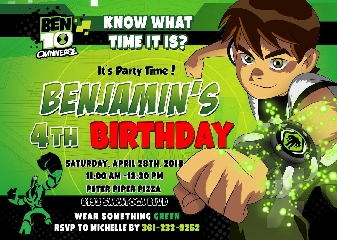 Personalized Ben10 Birthday Invitation, Thank You Card (digital ...