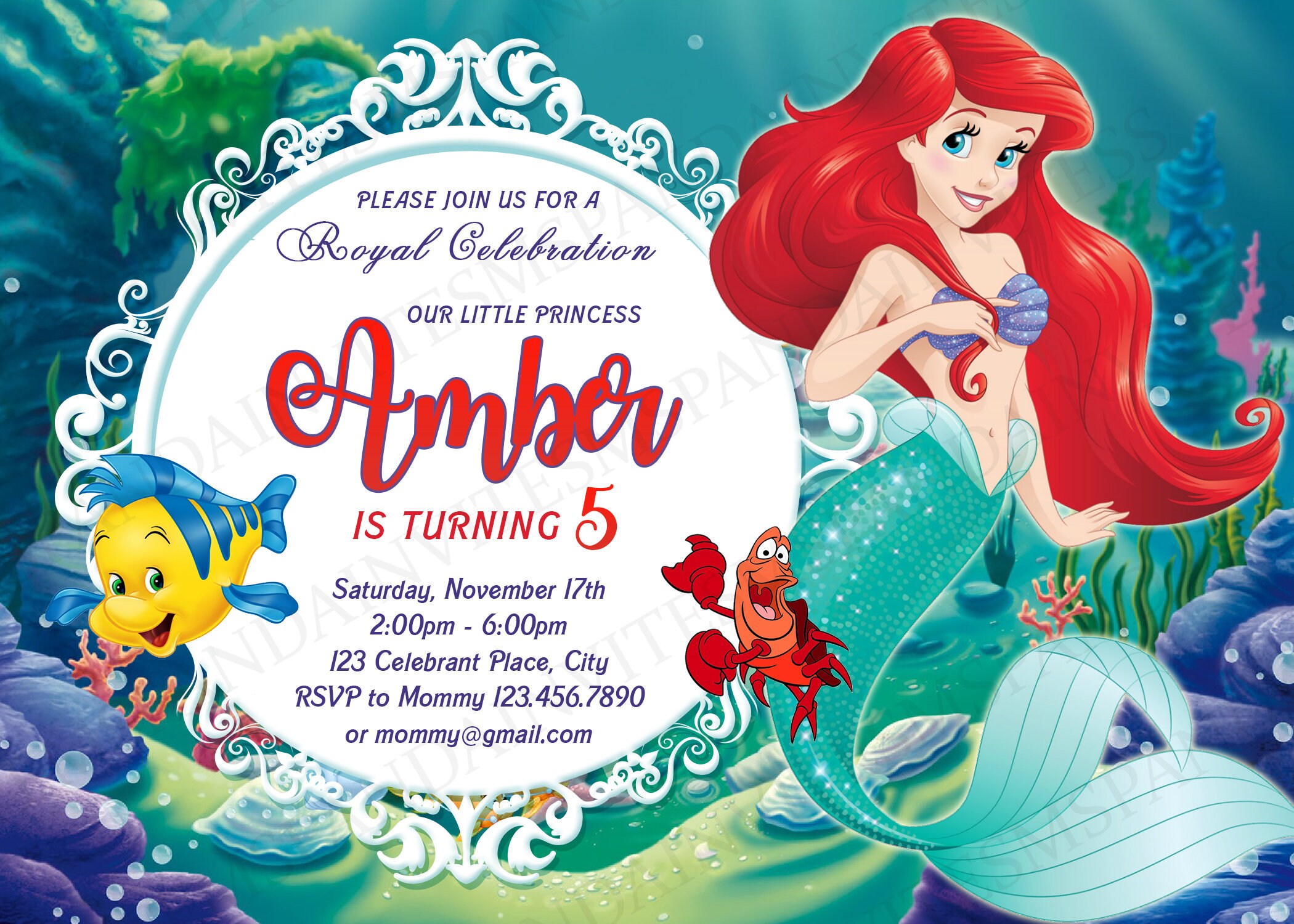 Little Mermaid, Disney Princess Ariel Card, the Little Mermaid Birthday ...