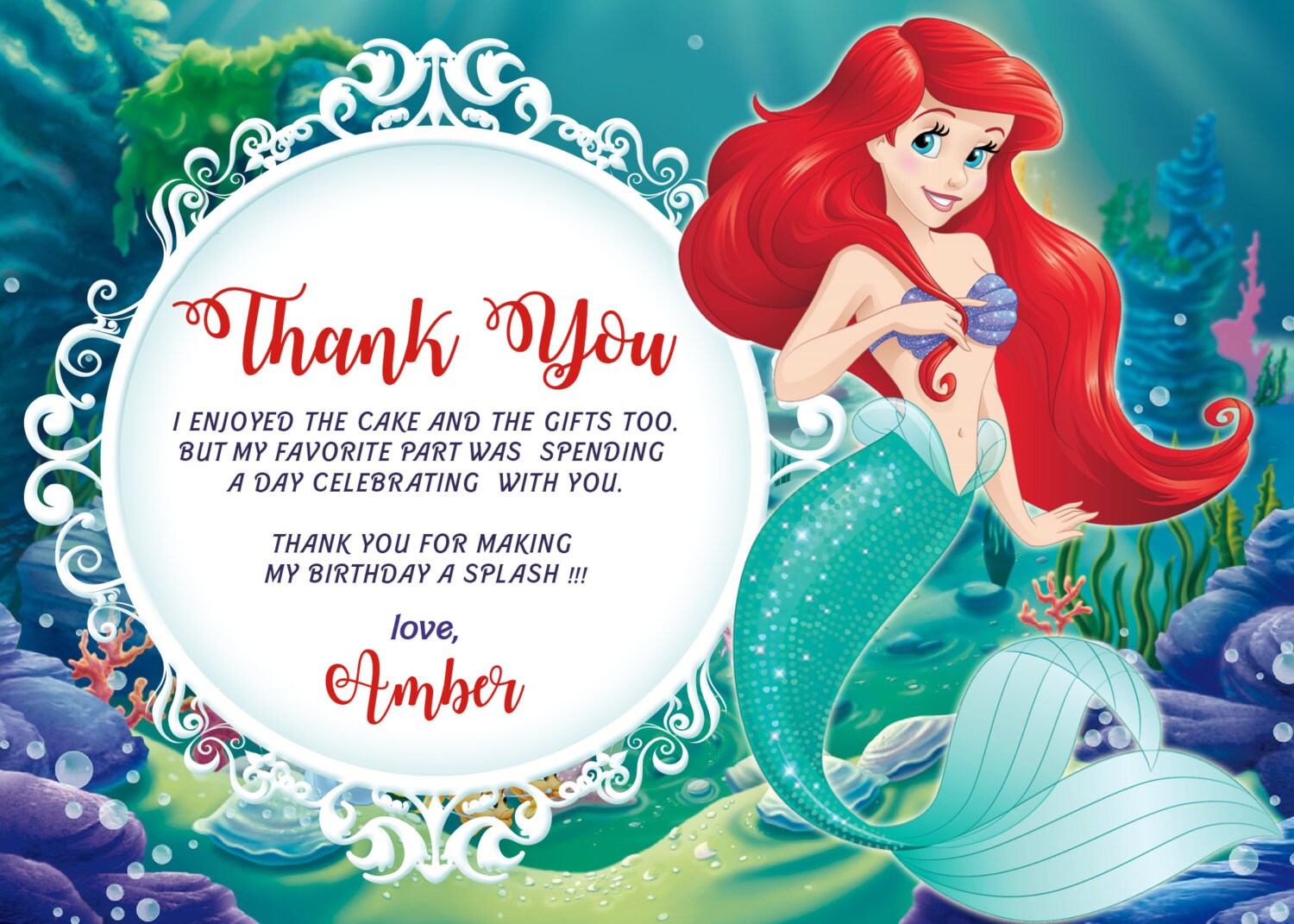 Little Mermaid Disney Princess Ariel Card The Little Mermaid | Etsy