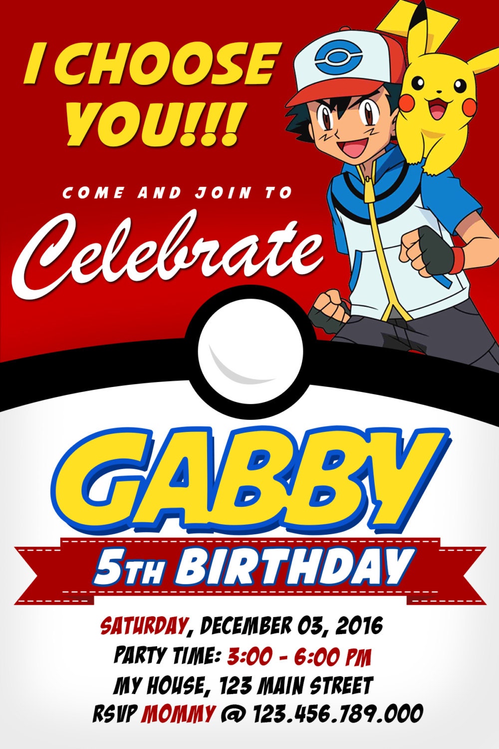 Pokemon Invitations Pikachu Invitation Pokemon Birthday | Etsy