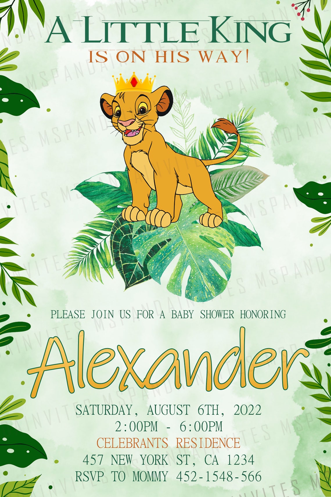 Lion King Baby Shower Invitation, Jungle Theme (digital Printable File ...
