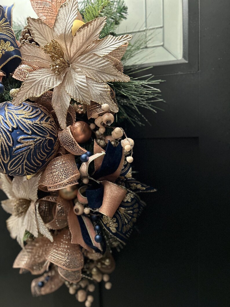 Pink, Navy, and Gold Glittering Christmas Swag, Christmas Swag, Merry ...