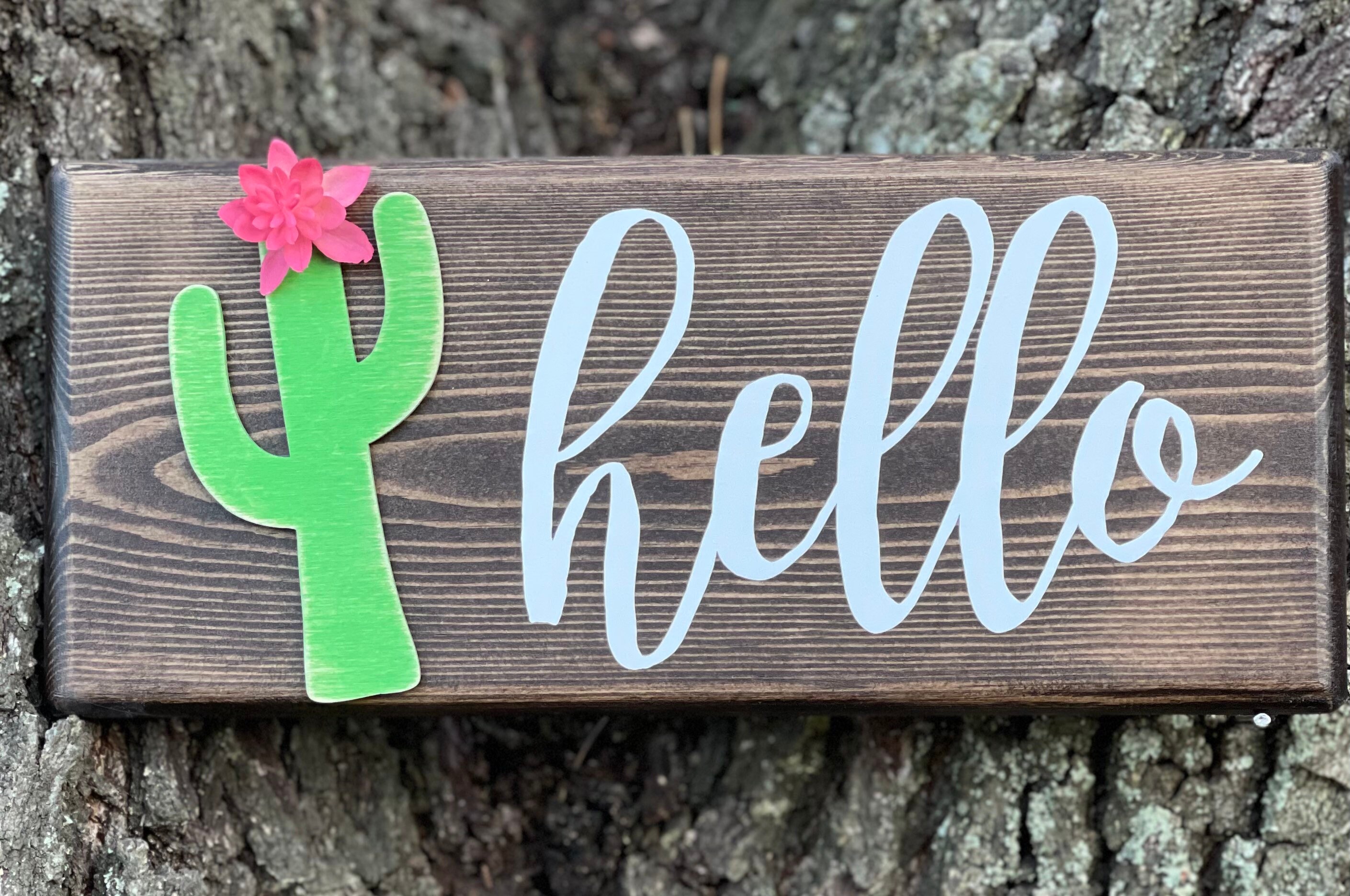 HELLO Cactus Sign Handmade Sign Cactus Sign Everyday Sign | Etsy
