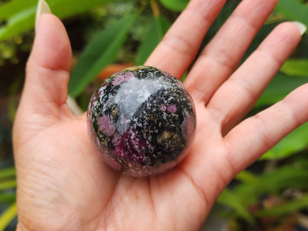 48mm Ruby Spinel Sphere in Black Mica Matrix, Spinel in Matrix Orb ...